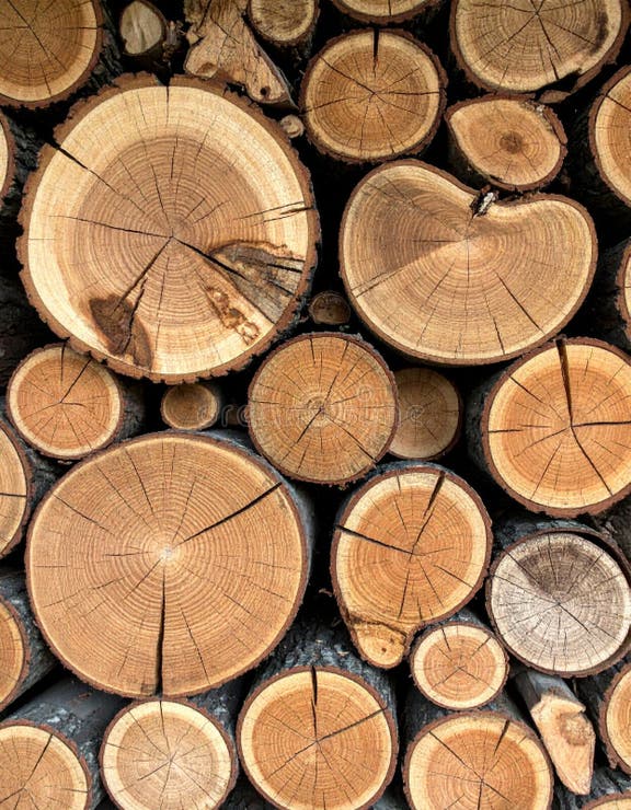 Pile of Brown Tree Logs Stacked Showing Circular Textures and Wood ...