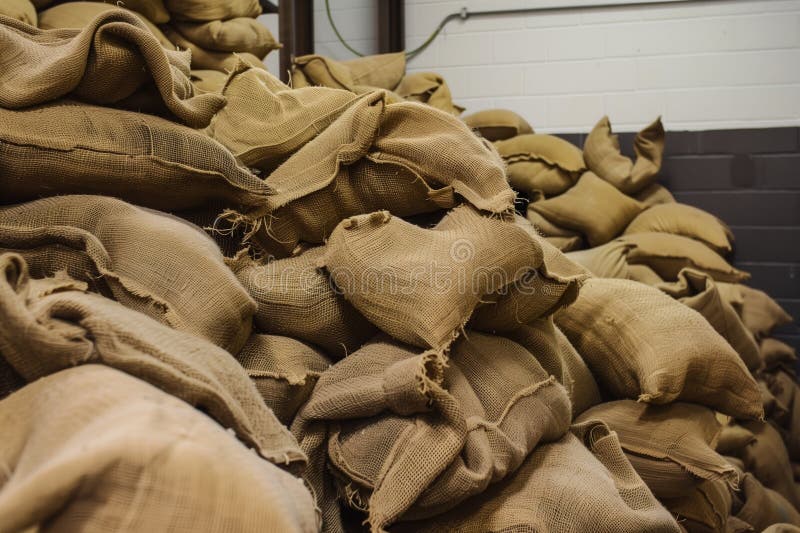 Pile of Burlap Sacks in a Storage Room Stock Photo - Image of storage ...