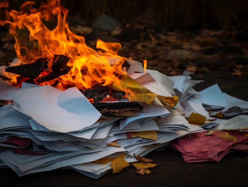 A Pile of Burning Papers - Generative AI Stock Illustration ...
