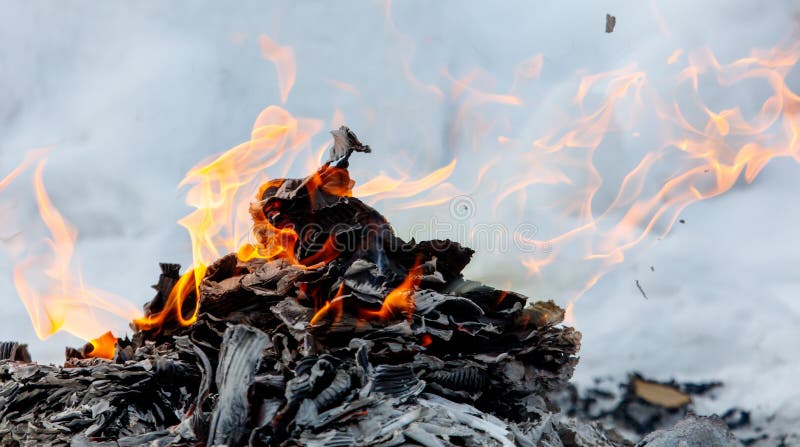 A Pile of Burnt Paper with a Lot of Fire Stock Image - Image of heat ...