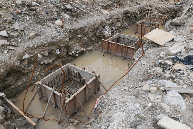 Pile Cap and Column Stump Under Construction at the Construction Site ...