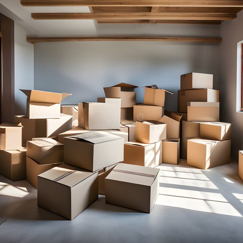 Pile of Cardboard Boxes in Empty Floor Stock Illustration ...