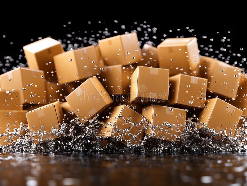 A Pile of Cardboard Boxes Falling into the Water Stock Image - Image of ...