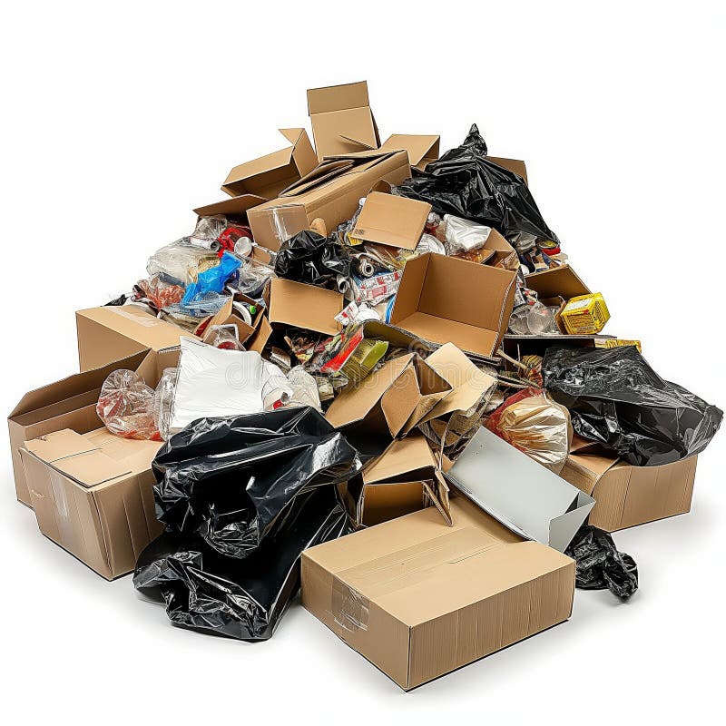 Pile of Cardboard Boxes and Mixed Waste Stock Photo - Image of clutter ...