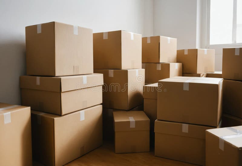 A Pile of Cardboard Boxes Stacked on Top of Each Other Stock ...