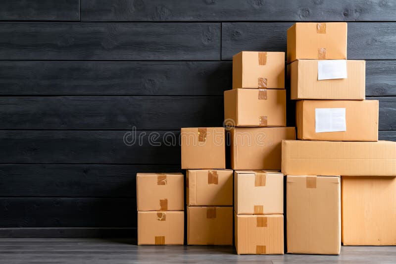 A Pile of Cardboard Boxes Stacked on Top of Each Other Stock Photo ...