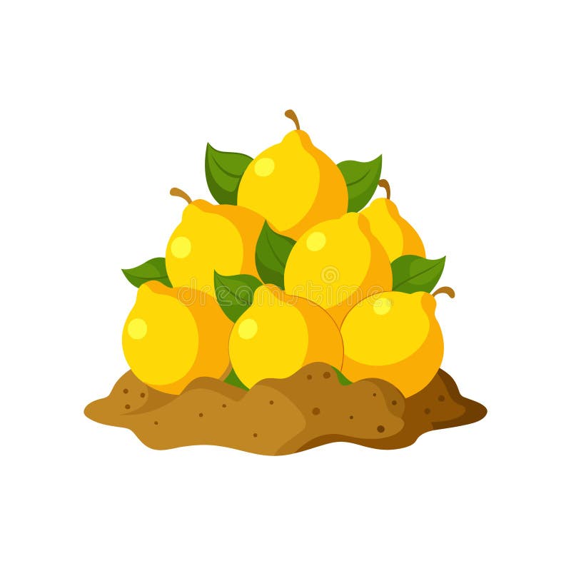 Pile of Cartoon Lemons with Leaves and Brown Ground Stock Illustration ...