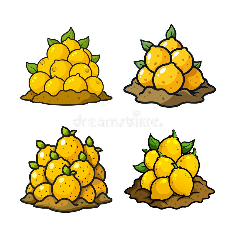 Pile of Cartoon Lemons with Leaves in the Ground Stock Vector ...