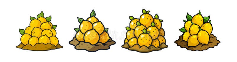 Pile of Cartoon Lemons with Leaves in the Ground Stock Vector ...