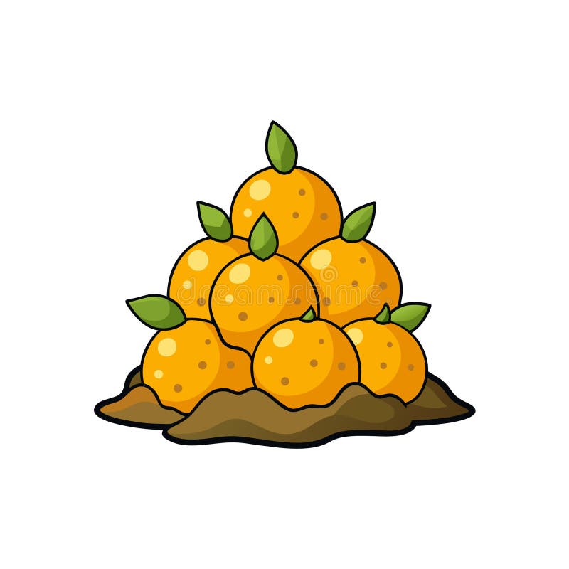 Pile of Cartoon Oranges with Leaves on Soil Stock Illustration ...