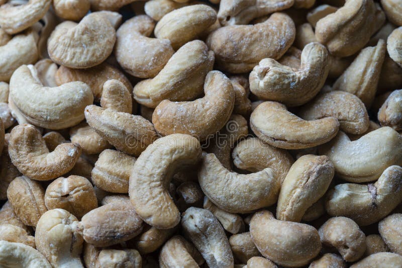 Pile Cashew Nuts without Shell, Closeup, Top View. Whole Nut Kernels ...