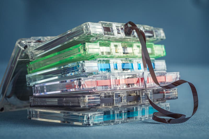 Pile of Cassette Tapes with an Extracted Tape Stock Image - Image of ...