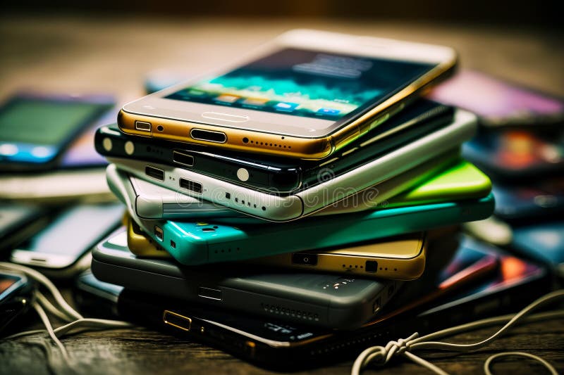 Pile of Cell Phones Sitting on Top of Each Other on Top of Table ... Pile of Cell Phones Sitting on Top of Each Other on Top of Table ...
