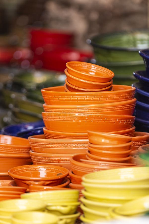 Pile of Ceramic Bowls of Various Sizes and Colors Stock Photo - Image ...
