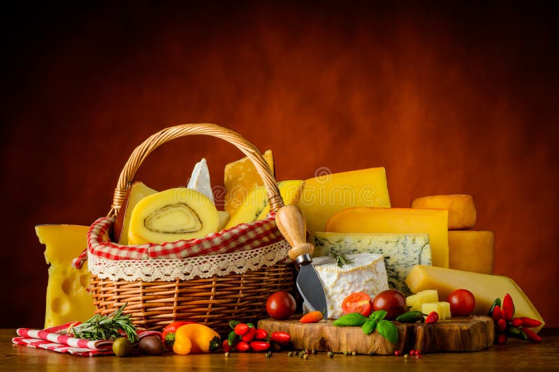 Pile of Cheese and Basket stock photo. Image of brie - 66123924