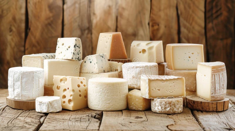 Pile of Cheese on Wooden Table Stock Illustration - Illustration of ...