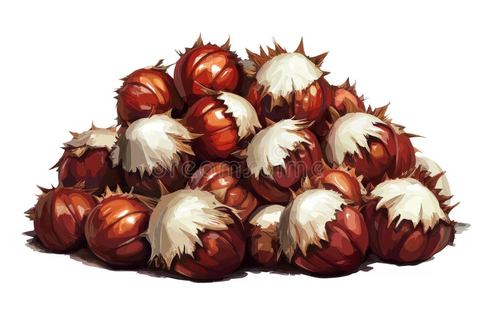 Pile of Chestnuts with Open Shells, Isolated on White Stock Image ...