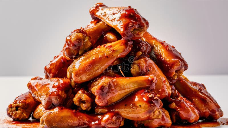 A Pile of Chicken Wings Covered in Sauce on a White Table, AI Stock ...