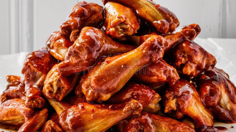 A Pile of Chicken Wings Covered in Sauce on a White Table, AI Stock ...