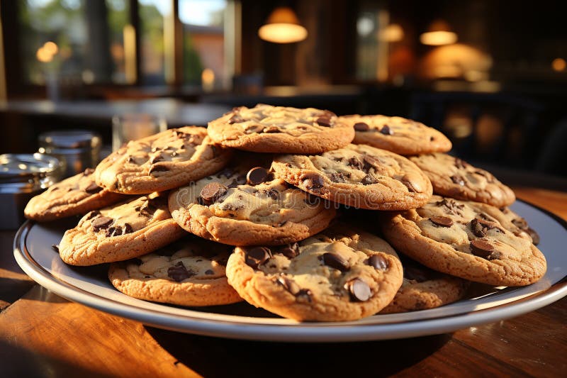 Pile of Chocolate Chip Cookies on a Plate Ai Generated Stock ...