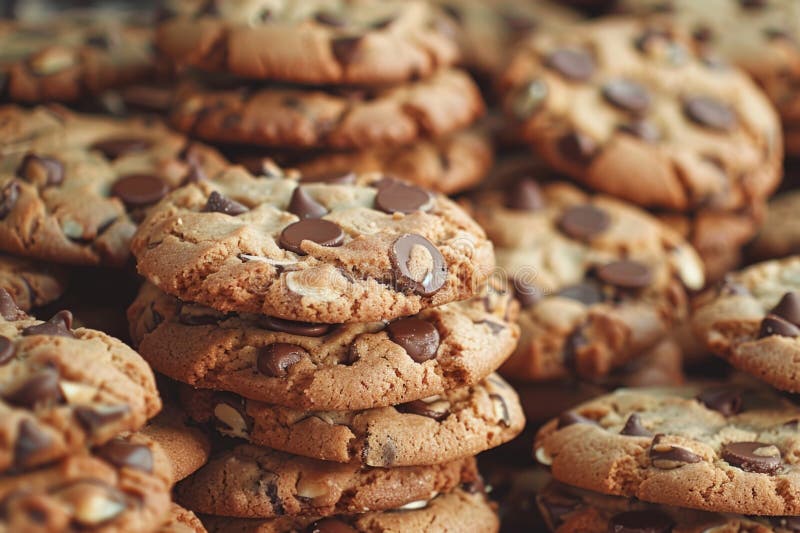 A Pile of Chocolate Chip Cookies Stock Image - Image of table, stack ...