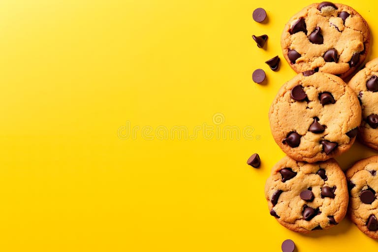 A Pile of Chocolate Chip Cookies on a Yellow Background Stock Image ...