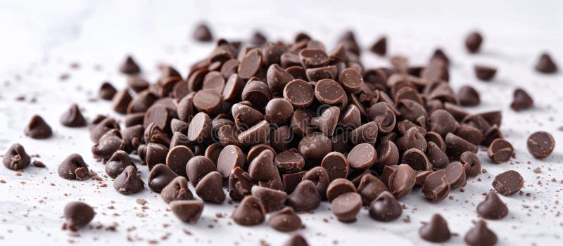 Pile of Chocolate Chips on White Surface Stock Image - Image of tasty ...