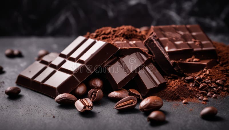 A Pile of Chocolate, Coffee Beans and Cocoa Powder Stock Illustration ...