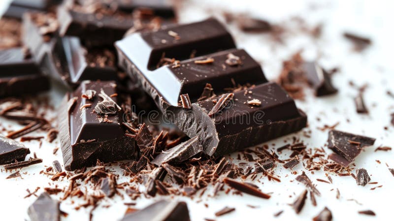 A Pile of Chocolate Pieces on a White Surface. Perfect for Food and ...