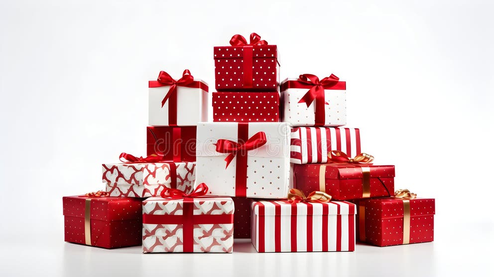 Pile of Christmas Presents in Red Boxes Stock Illustration ...