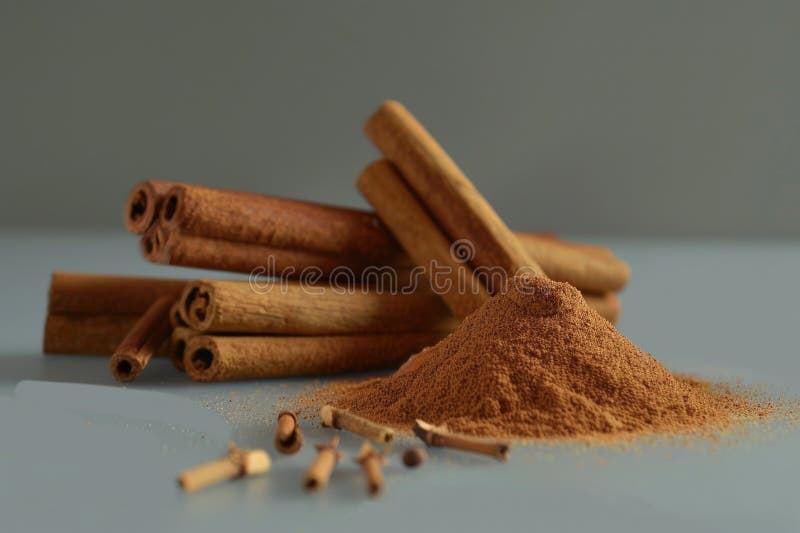 A Pile of Cinnamon Sticks Placed Next To a Container of Cinnamon Powder ...