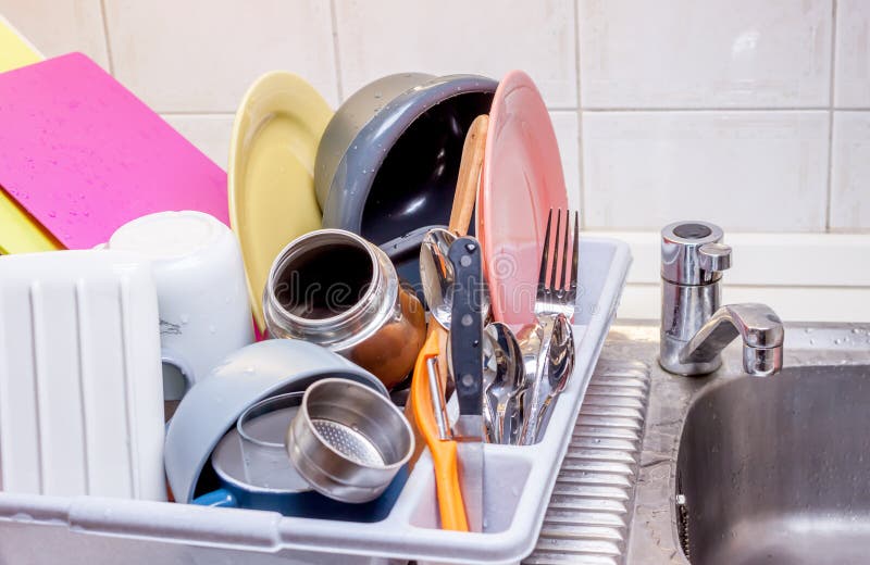 Pile of clean tableware stock image. Image of domestic - 86838795