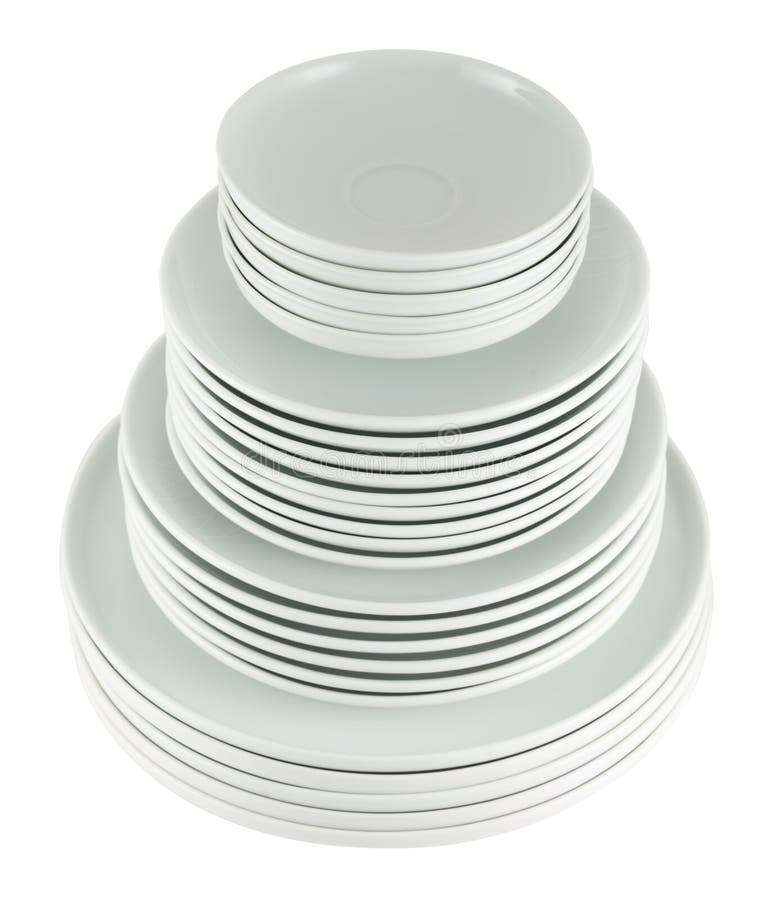 Pile of Clean White Dish Plates Isolated Stock Photo - Image of ...