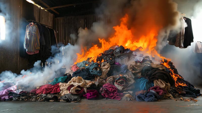 A Pile of Clothes on Fire in a Warehouse Stock Footage - Video of flame ...