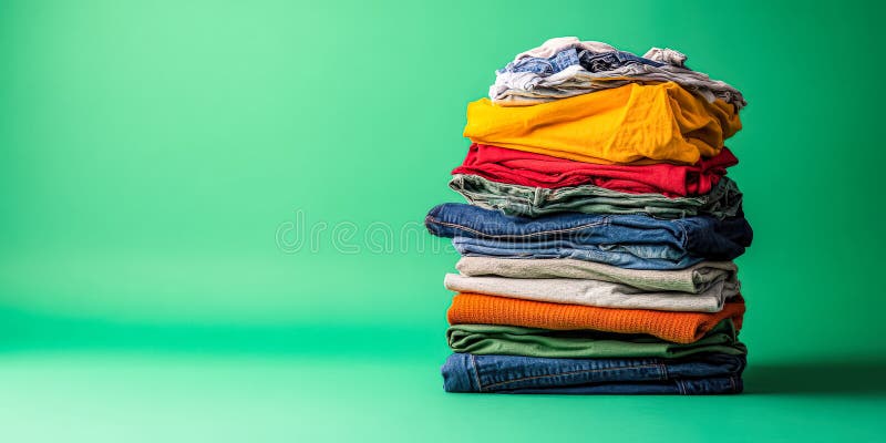 Pile of Clothes on a Green Background Stock Image - Image of fashion ...