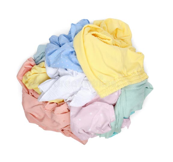 Pile of Clothes Isolated on White, Top View Stock Photo - Image of heap ...