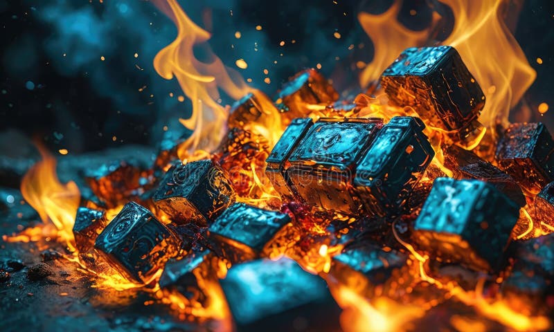 A Pile of Coal is Burning on Fire, with the Coal Burning Brightly and ...