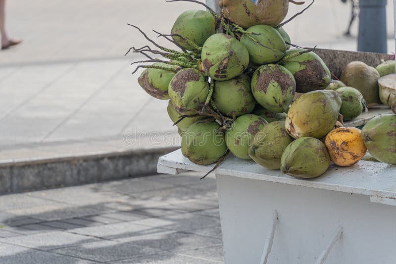Pile of Coconuts on a Table Dsplay Stock Image - Image of food, healthy ...
