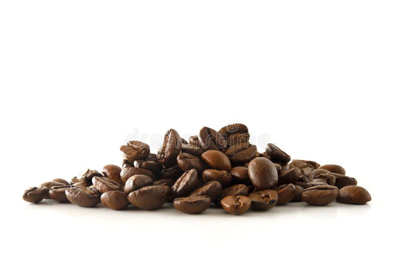 Pile of Coffee Beans in Center of White Table Front Stock Photo - Image ...