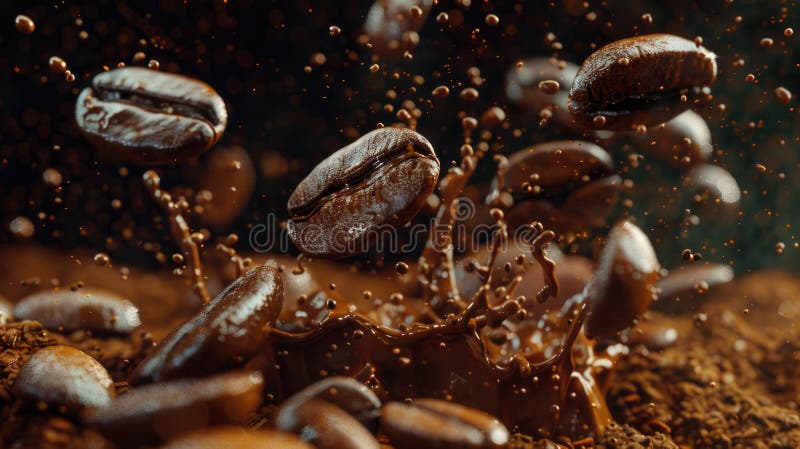 A Pile of Coffee Beans Falls Onto a Pile of Dirt, Creating a Messy ...
