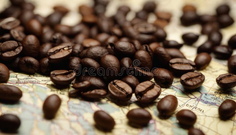 A Pile of Coffee Beans on a Map Stock Illustration - Illustration of ...