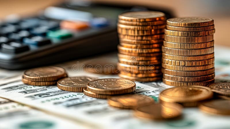 Pile Coins Calculator Top Stack Bills Stock Photos - Free & Royalty ...