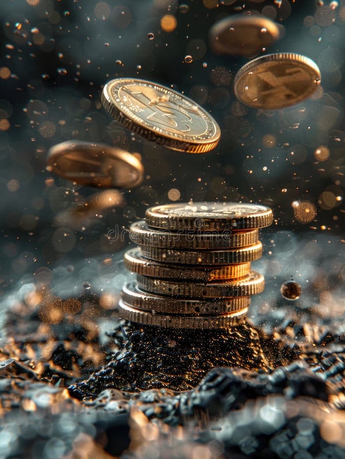 Pile of Coins Falling stock image. Image of generated - 377920623