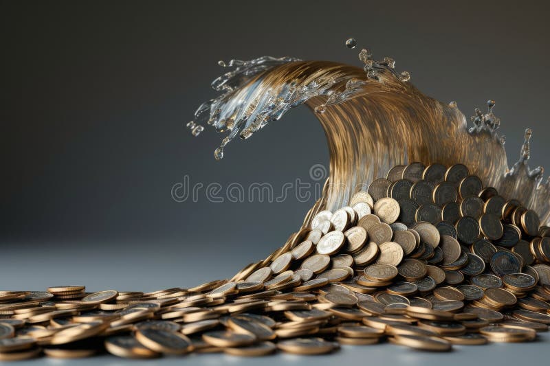 A Pile of Coins with a Wave of Energy Emanating from it, Creating a ...