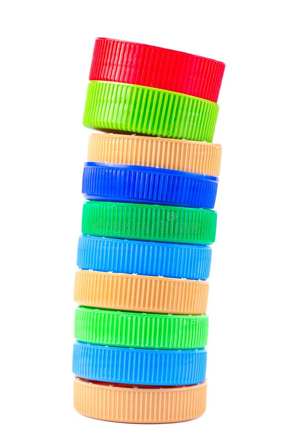 Pile of Colored Plastic Caps on White Background. Recycling Concept ...
