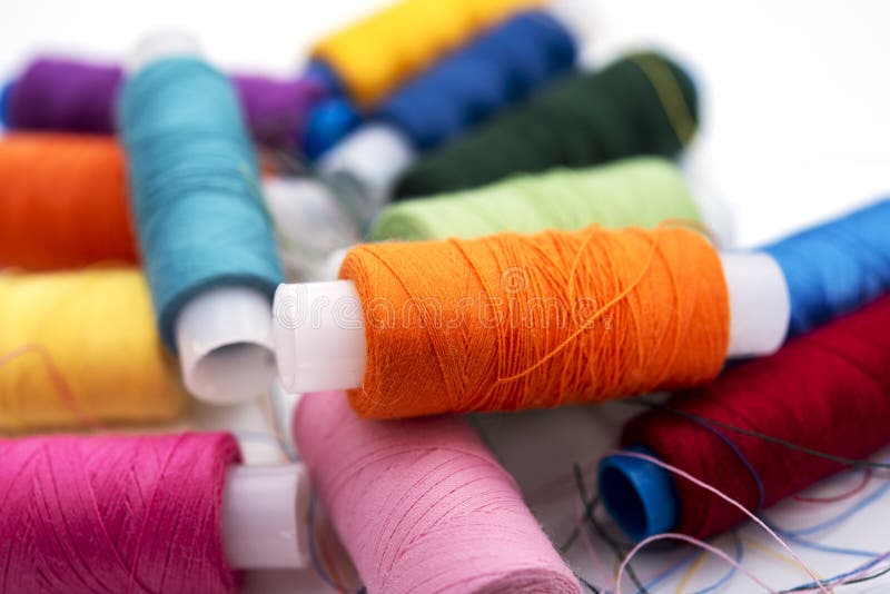 Pile of Colored Threads on Bobbins, Horizontal Photo Stock Photo ...