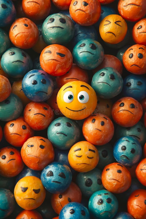 A Pile of Colorful Balls with Faces Painted on Them Stock Image - Image ...