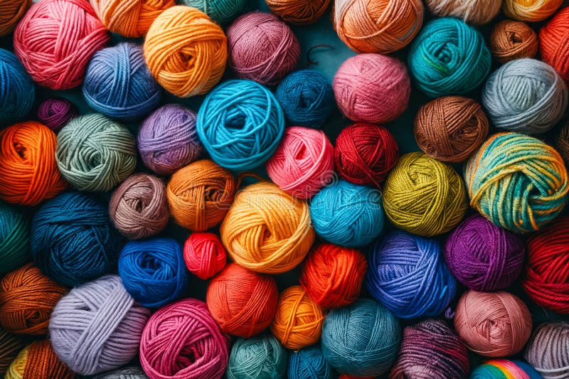 A Pile of Colorful Balls of Yarn on a Blue Surface. Generative AI Stock ...