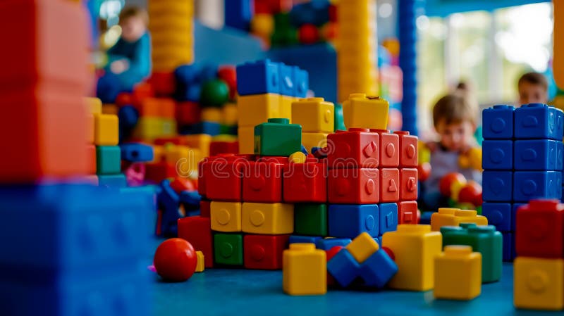 Pile Colorful Building Blocks Blue Table Stock Photos - Free & Royalty ...