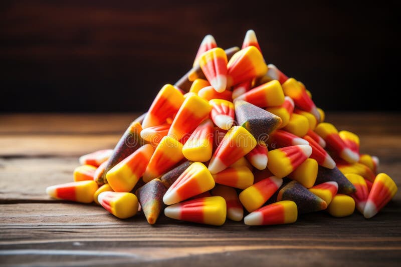 A Pile of Colorful Candy Corn on a Wooden Table Stock Photo - Image of ...